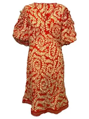 DIANE VON FURSTENBERG Diane Von Furstenberg Vintage Fisher Leaf-Print Mini Dress