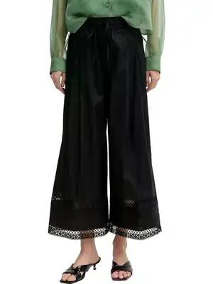 TWINSET Lace-trimmed Cropped Wide-leg Trousers - Black