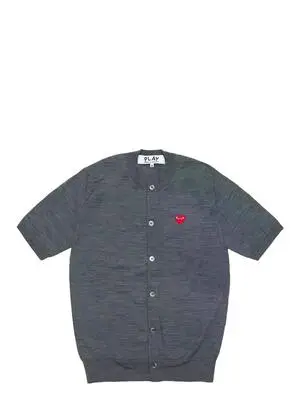 Play Comme Des Garcon Logo Heart-patch Short-sleeve Cardigan - Grey