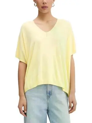 VICOLO Fine-knit V-neck T-shirt - Yellow