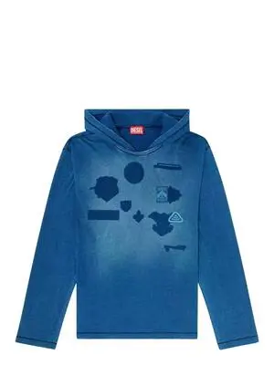 DIESEL® Long Sleeve Hooded T-shirt With Shadow Effect Patches - Blue