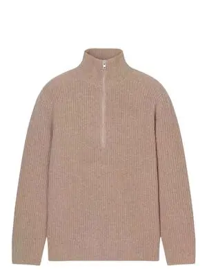 Closed Ribbed-knit Half-zip Sweater - Neutrals