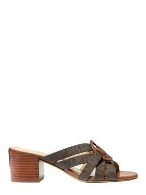 Michael Kors Erika Monogram Embossed Crossover Block Heel Sandals - Brown
