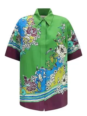 ALEMAIS Silk Floral Print Shirt - Green