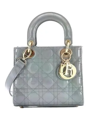 Dior Lady Bag Cannage Quilt Patent Small Satchel - Grey