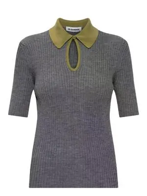 JIL SANDER Ribbed Cut-out Polo Shirt - Grey