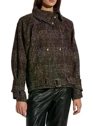IRO PARIS Check-pattern Belted Jacket - Brown