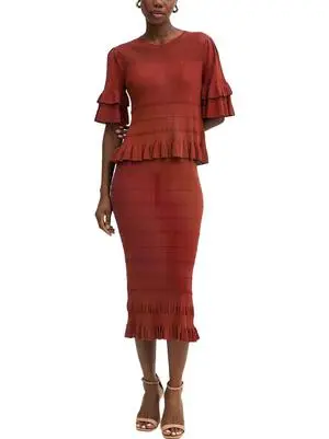 TWINSET Pointelle-knit Midi Skirt - Brown