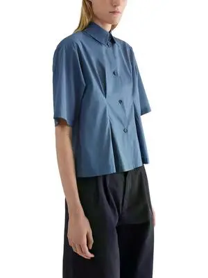 JIL SANDER Pleated Waist Muslin Shirt - Blue