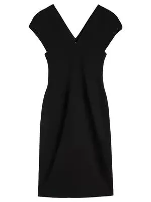 JIL SANDER V-neck Wool-sablé Dress - Black