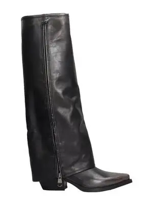METISSE Leather Cowboy Boots - Black