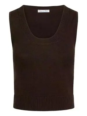 Oscar De La Renta Sleeveless Scoop Neck Cropped Wool Tank - Brown