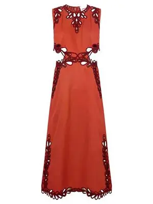 Antik Batik Deva Cut-out Embroidered Midi Dress - Red