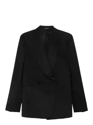 Tagliatore Super 110's Double-breasted Shawl-lapel Wool Blazer - Black