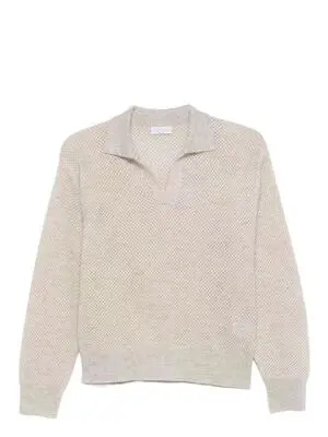 Brunello Cucinelli Perforated Knit V-neck Sweater - Neutrals