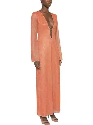 Oseree Lurex Detail Cut-out Maxi Dress - Orange