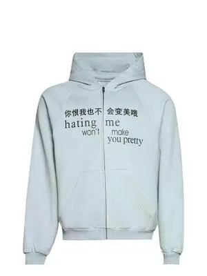 PRAYING Zip-up Raglan-sleeve Hoodie - Blue