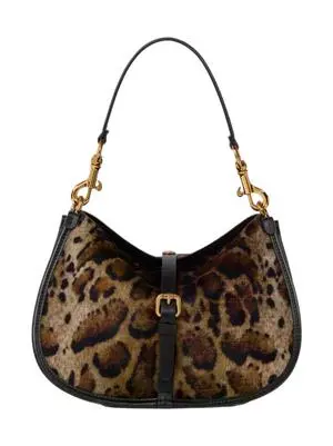 Etro Medium Pony Bag In Velvet With Leopard Motif - Neutrals