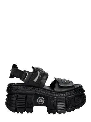 NEW ROCK Stud-embellished Platform Sandals - Black