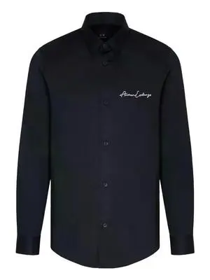 Armani Exchange Logo-embroidered Long-sleeve Shirt - Black