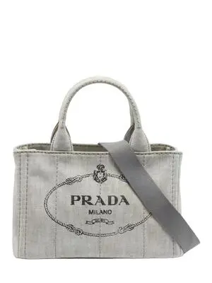 PRADA Prada Logo Print Canvas Tote Bag