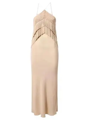 Andamane Reina Midi Dress With Fringe Detailing - Neutrals