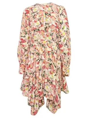 Stella McCartney Floral Print Silk Mini Dress - Neutrals