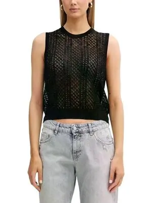 VICOLO Sleeveless Crochet Knit Top - Black