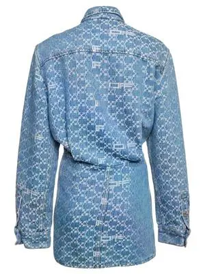 Off-White Monogram Jacquard Twist-front Mini Dress - Blue