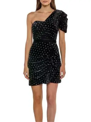 SELF-PORTRAIT Embellished One-shoulder Mini Dress - Black