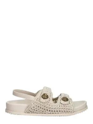TWINSET Crochet Knit Shell-embellished Slingback Sandals - Neutrals