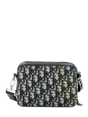Dior Double Zip Pouch Oblique Canvas Crossbody Bag - Blue