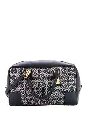 Loewe Amazona 28 Satchel In Leather And Jacquard Canvas - Blue