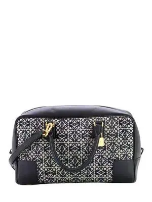 Loewe Amazona 28 Satchel In Leather And Jacquard Canvas - Blue