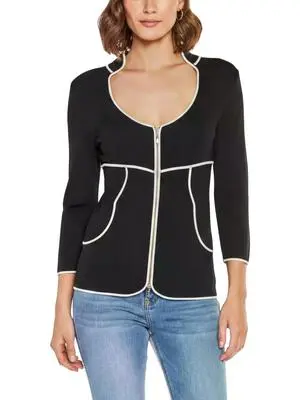 ESCADA Escada Zip-Up Jersey Blouse With Contrast Trim