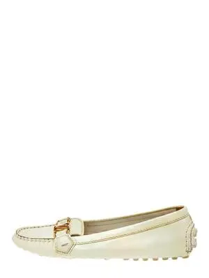LOUIS VUITTON Patent Leather Loafers With Logo Detail - Neutrals
