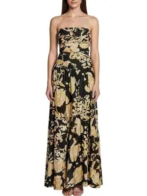 Shona Joy Floral Print Strapless Maxi Dress - Black
