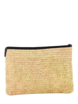 Celine Raffia Sequined Logo Pouch - Neutrals
