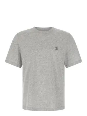 Brunello Cucinelli Logo Printed Crewneck T-shirt - Grey