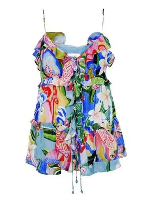 Farm Rio Floral Printed Ruffled Top - Multi-color