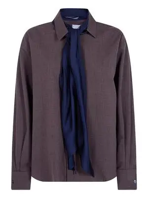Sacai Suiting Shirt With Tie Detail - Brown