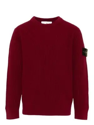 Stone Island Crew Neck Sweater With Compass Patch - Red