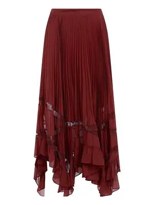 TWINSET Pleated Asymmetric Hem Skirt - Red