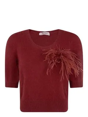 TWINSET Feather-trimmed Knit Top - Red