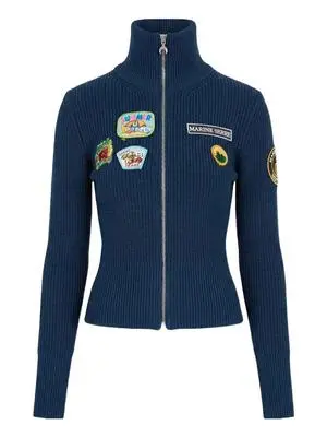 MARINE SERRE Deadstock Scout Patches Zip-up Cardigan - Blue