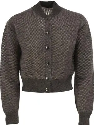 Brunello Cucinelli Openwork Mohair Cardigan With Shimmering Yarn - Black