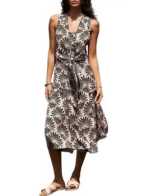 Mint Velvet Sleeveless Floral Print Midi Dress - Black