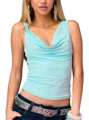 EDIKTED Barbie™ Cowl Neck Top - Turquoise