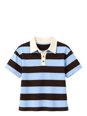 MIND TRAVELER Short-sleeved Striped Polo Shirt - Blue