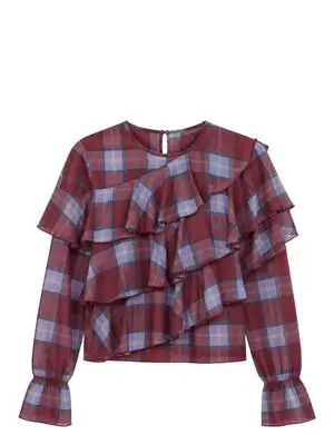 MIND TRAVELER Lea Blouse With Ruffle Details - Blue/gray/red